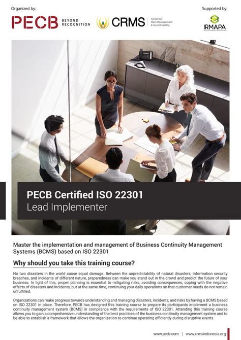 Iso 22301 Bcm Lead Implementer With Certification By Pecb Indonesia Risk Management