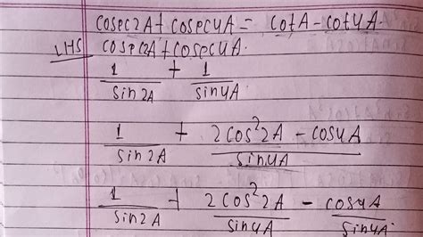 Class 10 Trigonometry Long Question Cosec 2a Cosec4a Prove That Fix Question