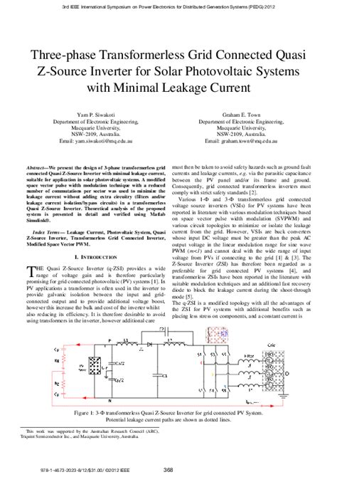 Pdf Three Phase Transformerless Grid Connected Quasi Z Source Inverter For Solar Photovoltaic