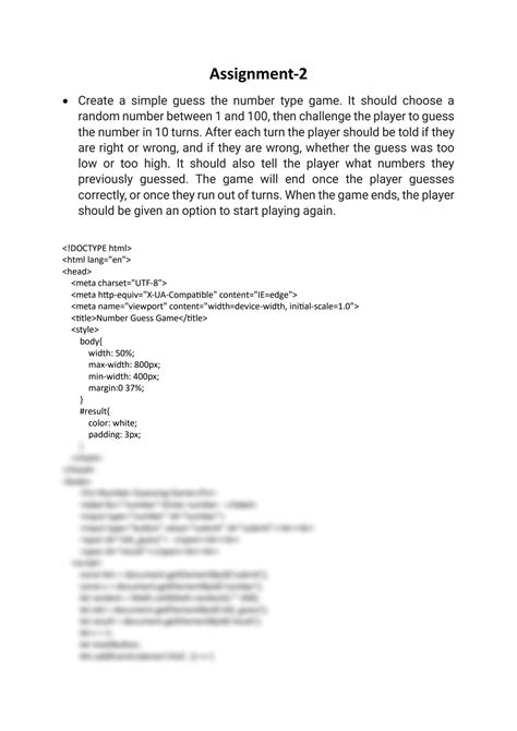 SOLUTION Number Guess Game In Html Css Javascript Studypool