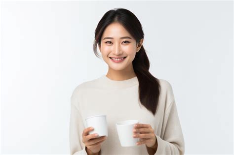 Premium Photo Energized And Radiant A Confident Asian Woman Savors Her Moment With Coffee