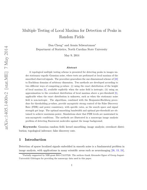 Pdf Multiple Testing Of Local Maxima For Detection Of Peaks In Random