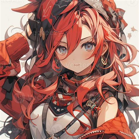 Pretty Anime Girl With Red Hair Pulled Back Created With Generative Ai