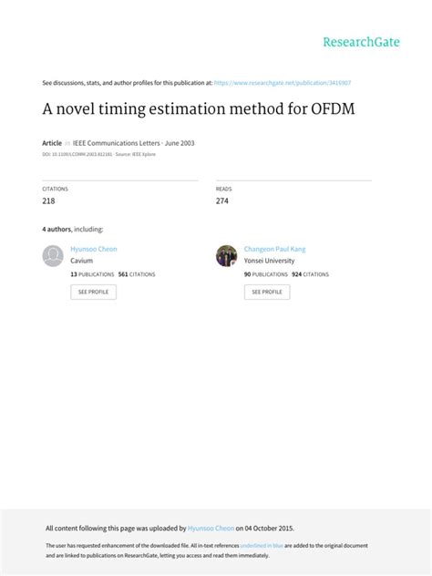 A Novel Timing Estimation Method For Ofdm Systems Journal Pdf Orthogonal Frequency