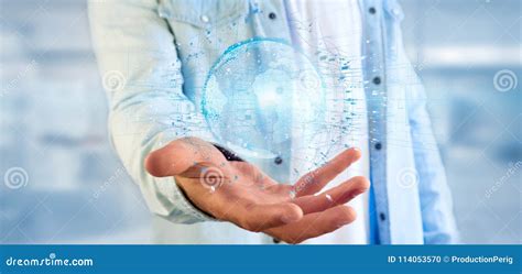 Man Holding A D Rendering Data Earth Globe Stock Photo Image Of Globe Holding