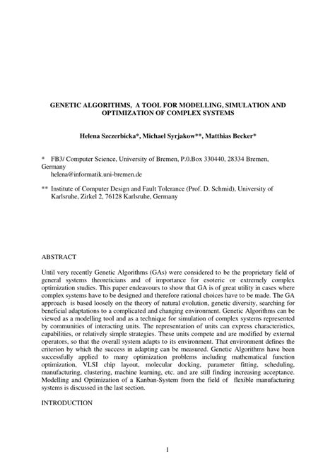 Pdf Genetic Algorithms A Tool For Modelling Simulation And