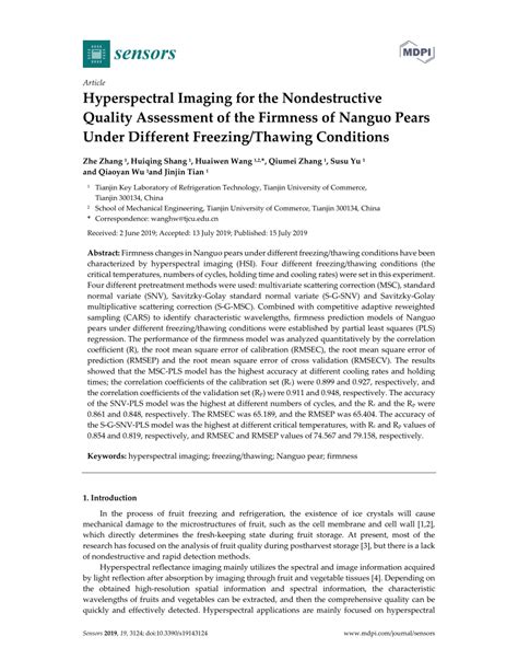 Pdf Hyperspectral Imaging For The Nondestructive Quality Assessment Of The Firmness Of Nanguo