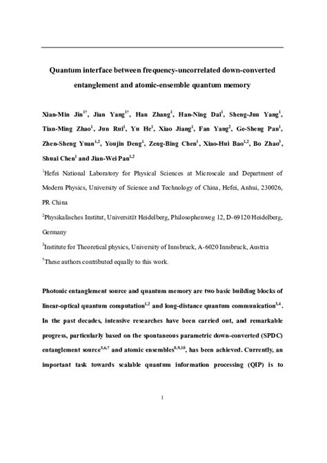 Pdf Quantum Interface Between Frequency Uncorrelated Down Converted Entanglement And Atomic