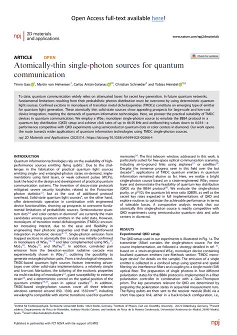Pdf Atomically Thin Single Photon Sources For Quantum Communication