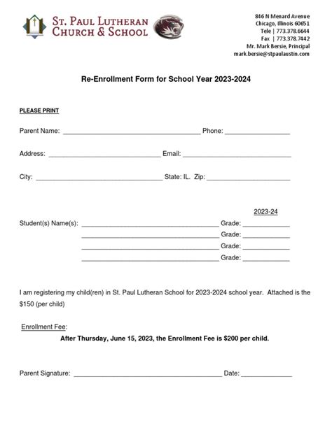 Re Enrollment Form 2023 2024 Pdf