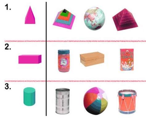 identify two solid shapes shown in each picture