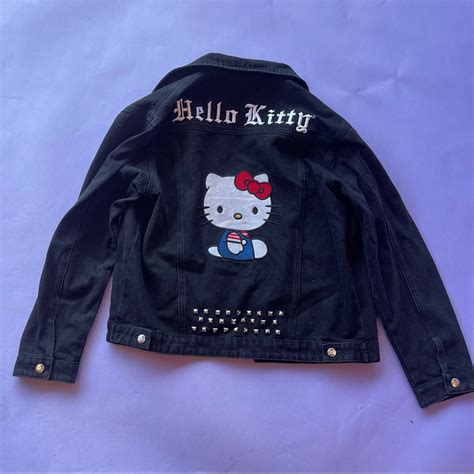 Hello Kitty Denim Trucker Jacket Pins On Denim Jacket Long Sleeve