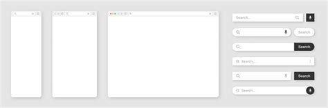 다양한 검색 창 템플릿이있는 빈 인터넷 브라우저 창 검색 상자 주소 표시줄 및 텍스트 필드가 있는 웹 사이트 엔진입니다 Ui 디자인 웹 사이트 인터페이스 요소 벡터 일러스트