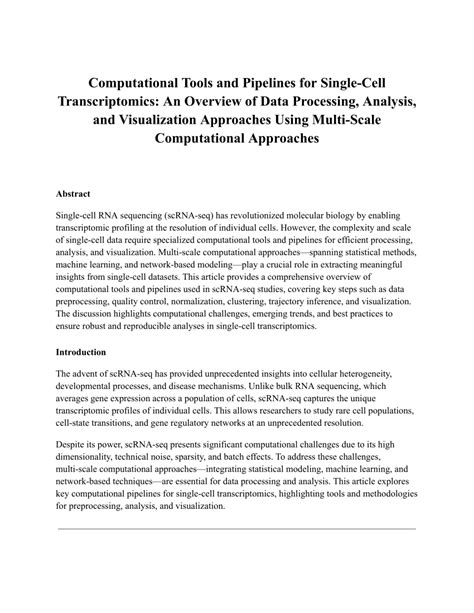 Pdf Computational Tools And Pipelines For Single Cell Transcriptomics