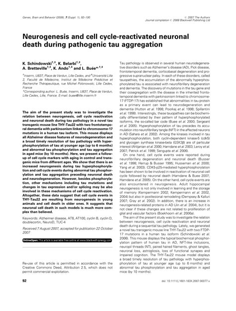 Pdf Neurogenesis And Cell Cycle Reactivated Neuronal Death During Pathogenic Tau Aggregation
