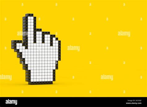 Pixel Hand Cursor Icon On A Yellow Background D Rendering Stock Photo Alamy