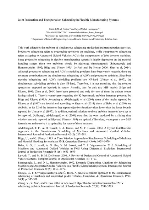 Pdf Joint Production And Transportation Scheduling In Flexible