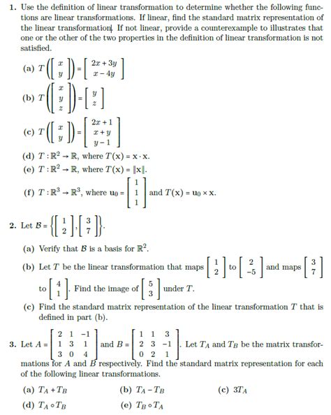 Solved 1 Use The Definition Of Linear Transformation To