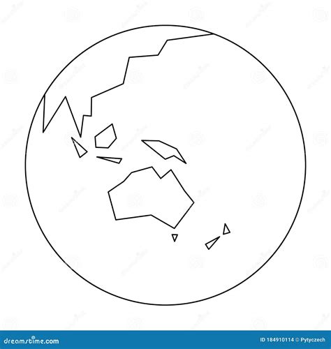 Simplified Outline Earth Globe With Map Of World Focused On Australia And Oceania Vector