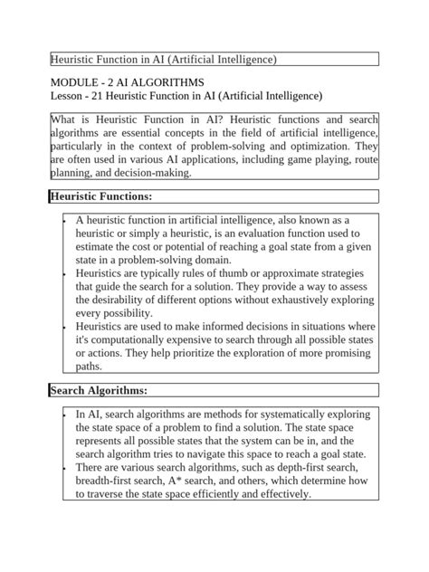 Heuristic Function In Ai Pdf Artificial Intelligence Intelligence Ai And Semantics