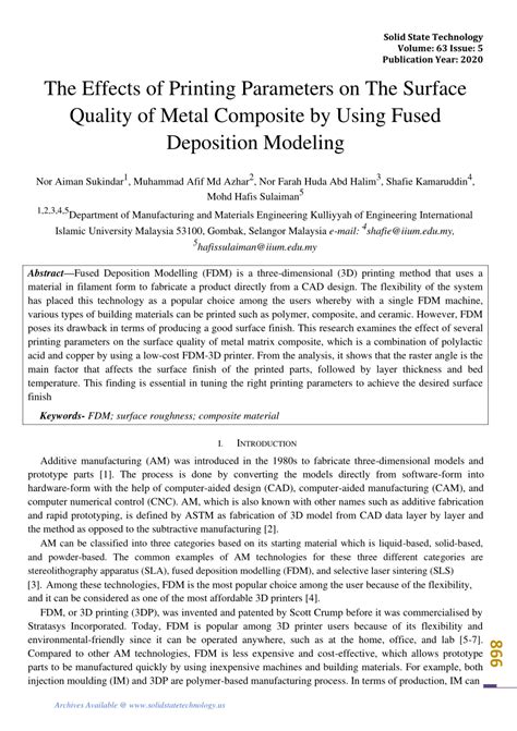 Pdf The Effects Of Printing Parameters On The Surface Quality Of Metal Composite By Using