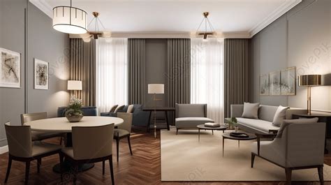 라운지 식사 공간과 세련된 디자이너 가구를 갖춘 트렌디한 호텔 객실의 놀라운 3d 디자인 렌더링으로 공간을 변화시키세요 흰색 거실 배경 거실 가구 배경 식사 배경