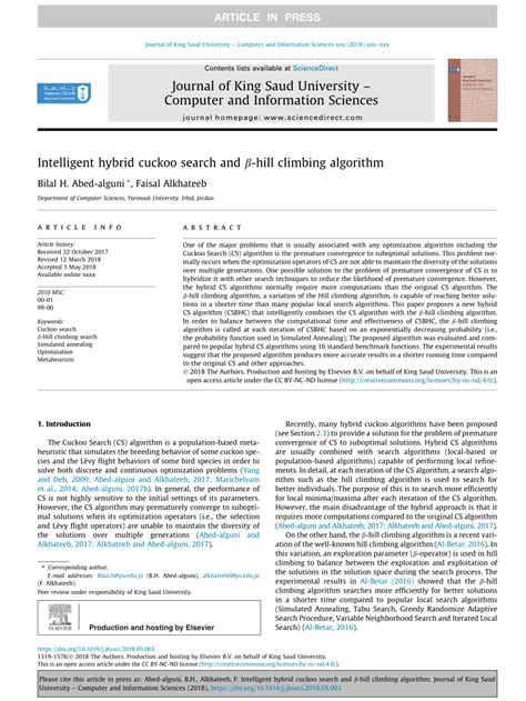 Pdf Intelligent Hybrid Cuckoo Search And β Hill Climbing Algorithm