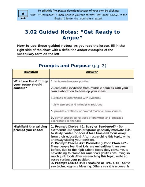 302 Guided Notes Argumentative Essay Writing Techniques Studocu