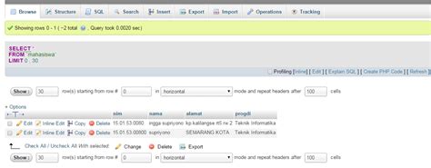 web service program php untuk menampilkan isi tabel mahasiswa dengan format json