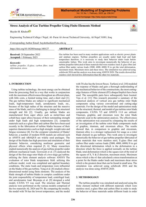 Pdf Stress Analysis Of Gas Turbine Propeller Using Finite Elements Method
