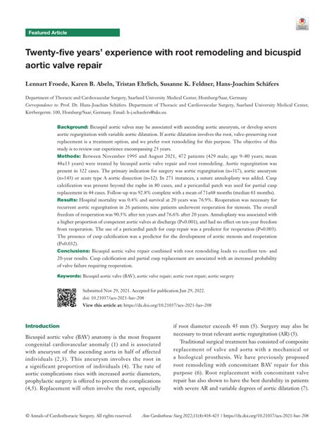 Pdf Twenty Five Years Experience With Root Remodeling And Bicuspid Aortic Valve Repair