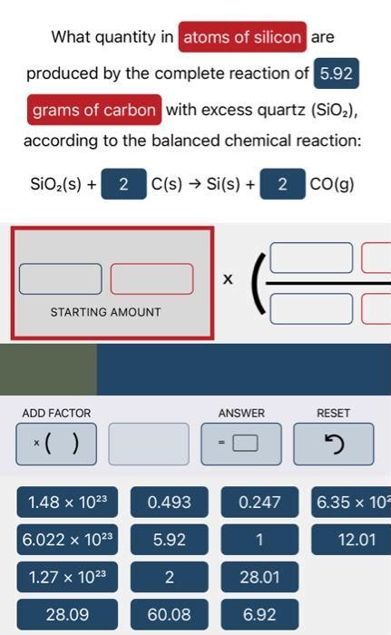 solved what quantity in atoms of silicon are produced by the