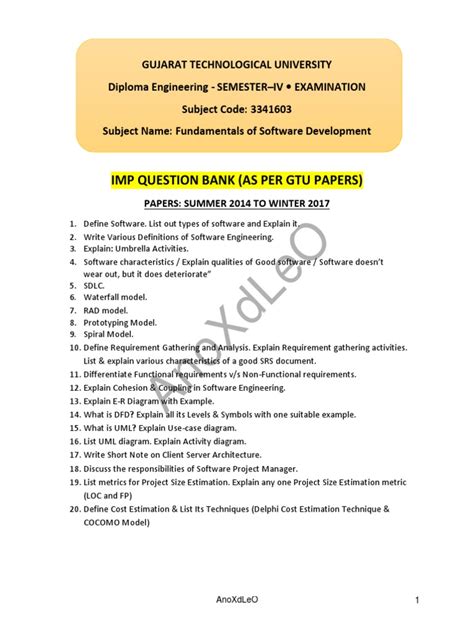 Gtu Diploma Engineering Fundamentals Of Software Development Question