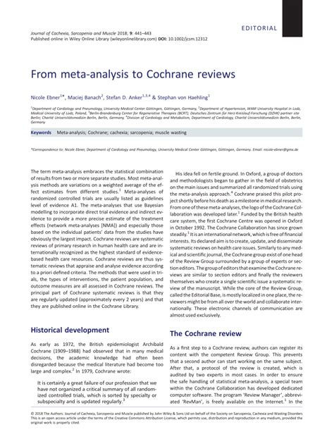Pdf From Meta‐analysis To Cochrane Reviews