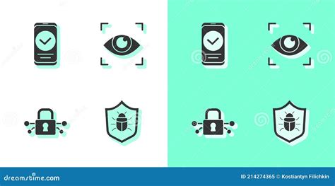 Set System Bug Smartphone Cyber Security And Eye Scan Icon Vector Stock Vector Illustration