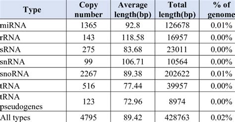 Statistics Of Non Coding Rna Annotation For The M Chilensis Genome