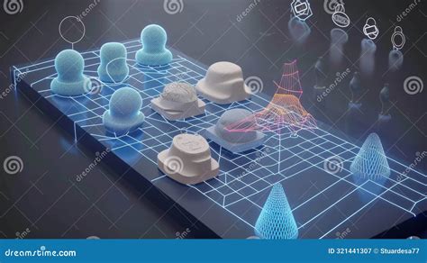 Abstract Ai Generated 3d Shapes On A Digital Grid Stock Image Image
