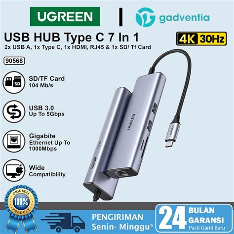 Jual Ugreen Adapter Hub 7IN1 Usb Type C To Hdmi 4K Usb 3 0 Sd Card Pd 100W Untuk Komputer Pc