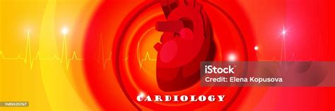 플랫 스타일의 의학 및 심장학 개념 심장 박동의 배경에 맥동하는 심장이 있는 추상적인 색의 배경 심혈관 질환의 진단 및 예방