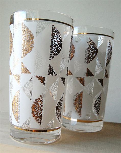Vintage Pair Of Mid Century Modern Drinking Glasses With Gold Etsy