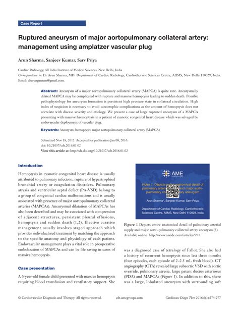 Pdf Ruptured Aneurysm Of Major Aortopulmonary Collateral Artery Management Using Amplatzer