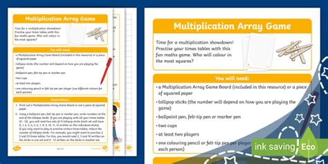 Multiplication Array Game Ages