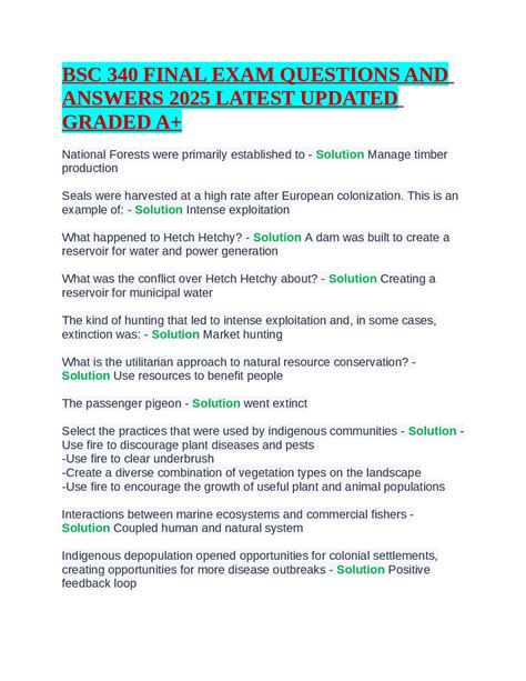 Bsc 340 Final Exam Questions And Answers 2025 Latest Updated Graded A Exams Nursing Docsity