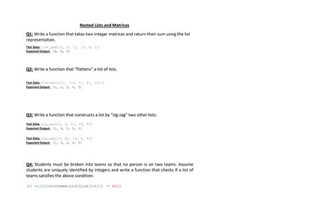 Solved Nested Lists And Matrices Q1 Write A Function That