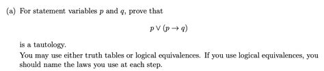 Solved A For Statement Variables P And Q Prove That Pv