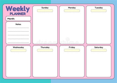 Cute Weekly Planner With Notes And Task Sections Stock Illustration Illustration Of Completion
