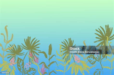 추상열대 배경푸른 하늘에 식물 야자수 잎과 꽃의 벡터 그림 0명에 대한 스톡 벡터 아트 및 기타 이미지 0명 개선 그래픽 프린트 Istock