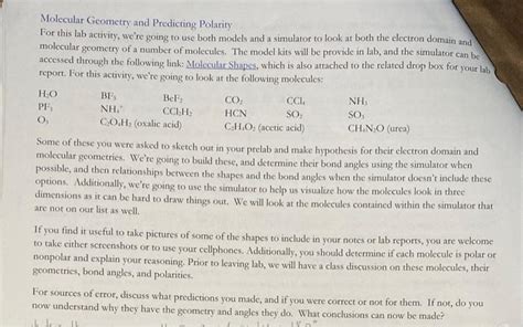 Solved Molecular Geometry And Predicting Polarity For This
