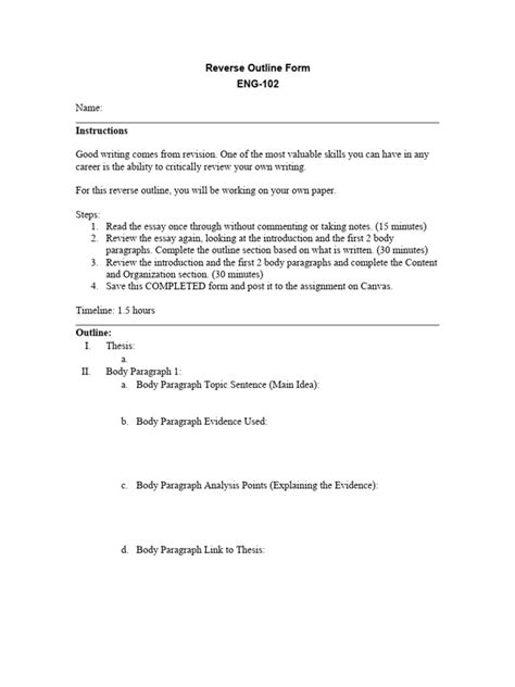 Reverse Outline Guide For Eng 102 Pdf Paragraph Thesis