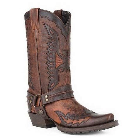 Mens Stetson Biker Outlaw Eagle Boots Square Rocker Toe Handcrafted